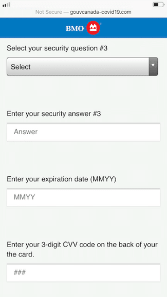 Gov and Bank SMS Covid Scam in Canada - Fake BMO Login Page | Enea